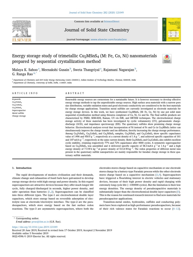 J Solid State Chemistry | PDF | Capacitor | Electrochemistry