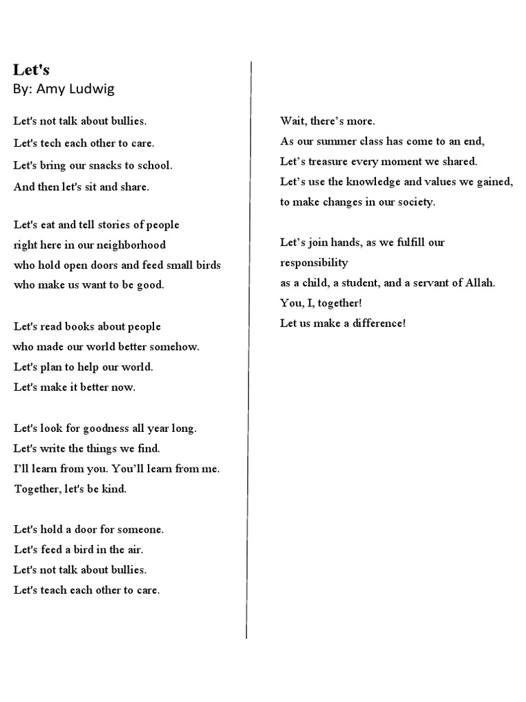 Choral Reading: Let's by Amy Ludwig | PDF