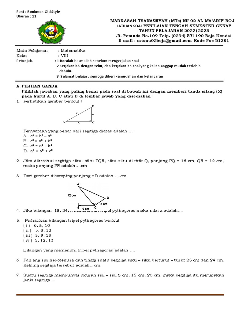 Latihan Soal Pts Genap 22-23 | PDF