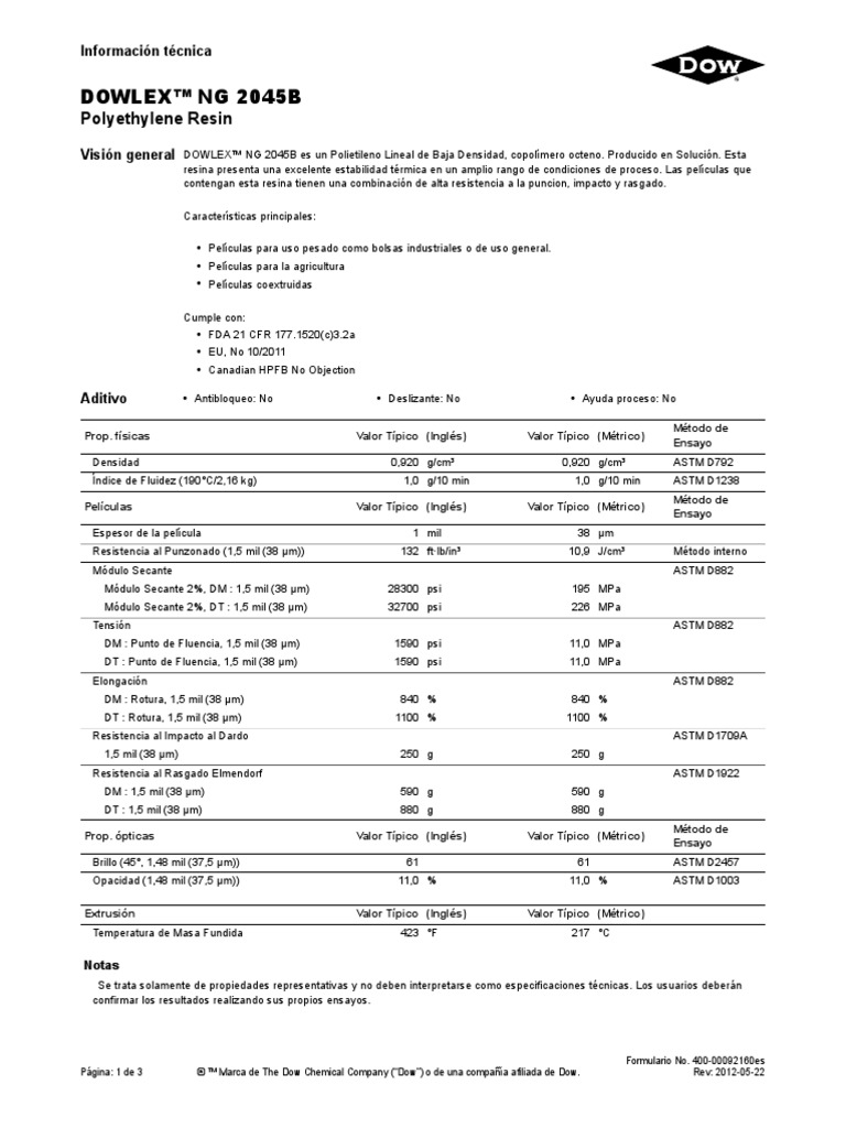 DOWLEX™ NG 2045B Información Tecnica | PDF | Cigarrillo electrónico