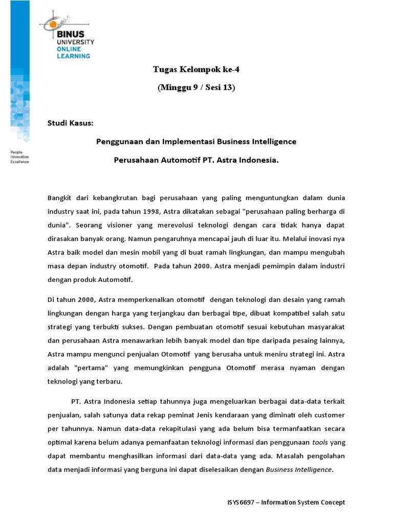 Tugas Kelompok Ke-4 (Minggu 9 / Sesi 13) : ISYS6697 - Information System Concept | PDF | Bisnis ...