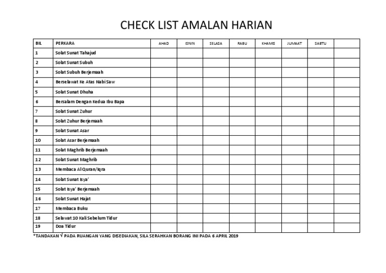 Check List Amalan Harian | PDF Check List Amalan Harian | PDF
