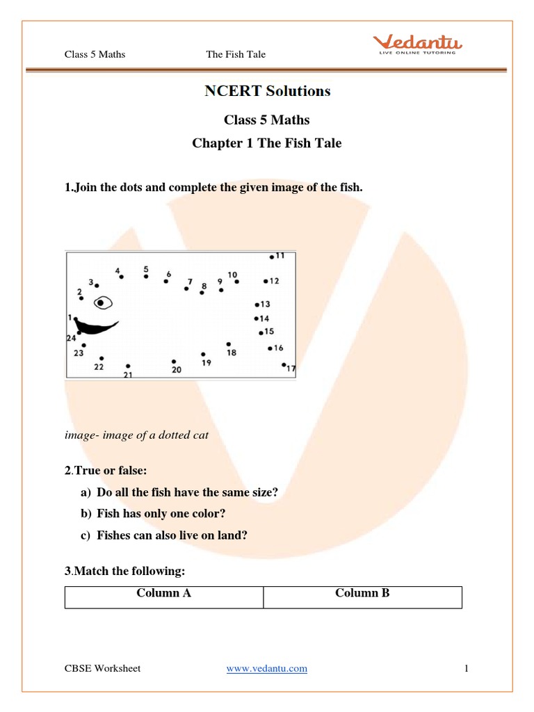 NCERT Solutions For Class 5 Maths Chapter 1 - The Fish Tale - . | PDF ...