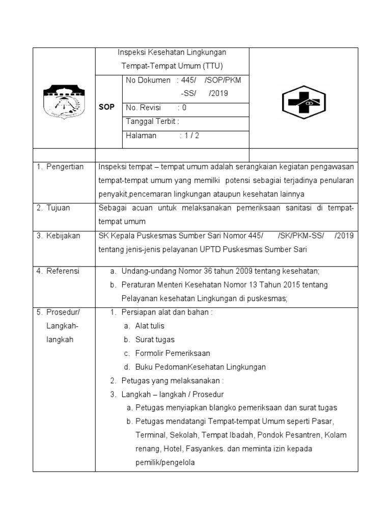SOP IKL TFU Sekolah, Tempat Ibadah, Pasar, Kolam Renang, Hotel | PDF