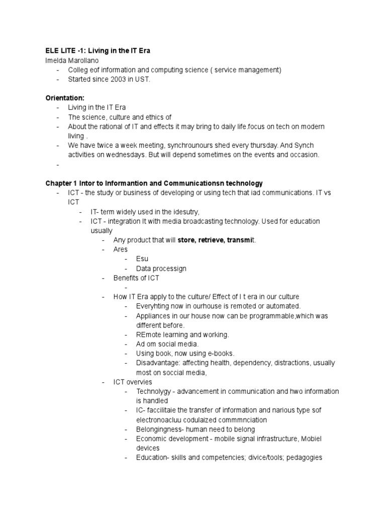 Living in The IT Era Notes | PDF | Computer Network | Internet