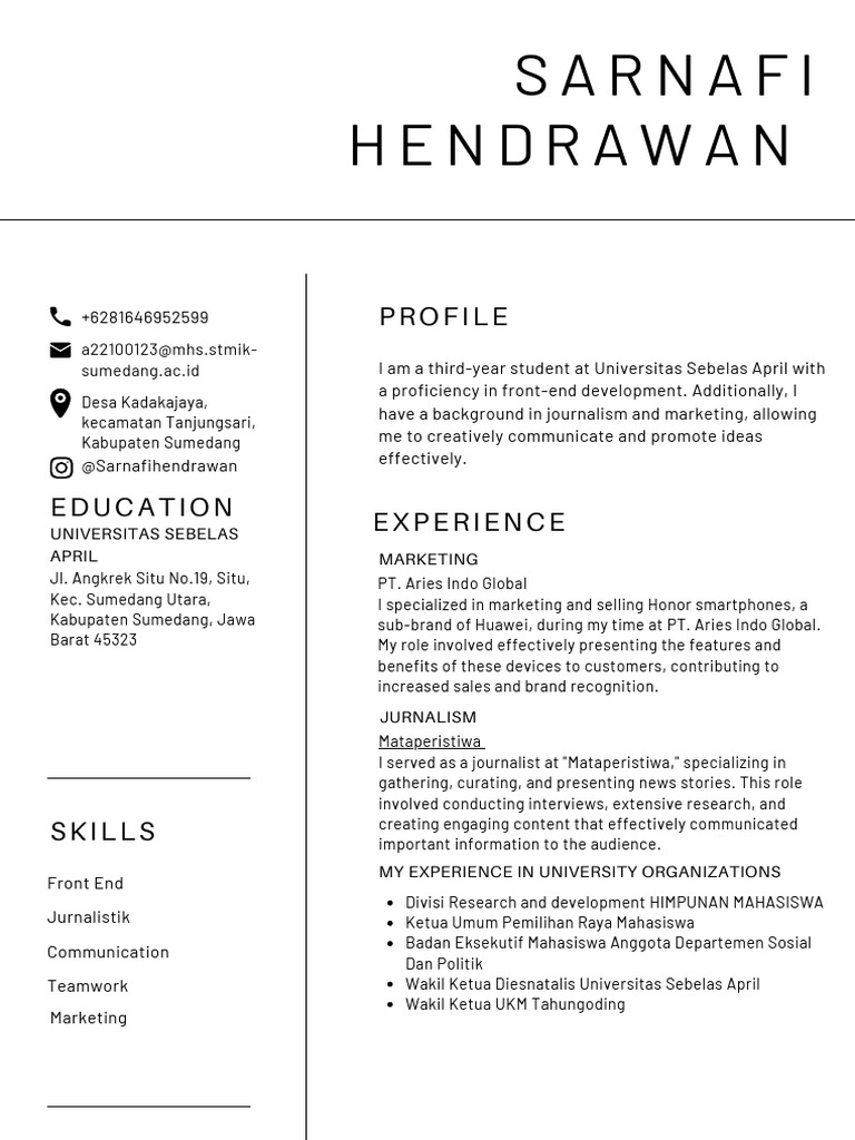 CV Sarnafi Hendrawan | PDF