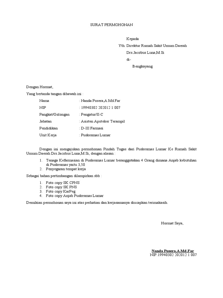 SURAT PERMOHONAN Rsud | PDF