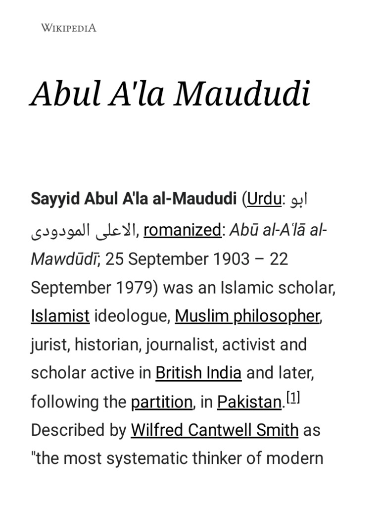 Abul A'la Maududi - Wikipedia | PDF | Sufism | Hadith