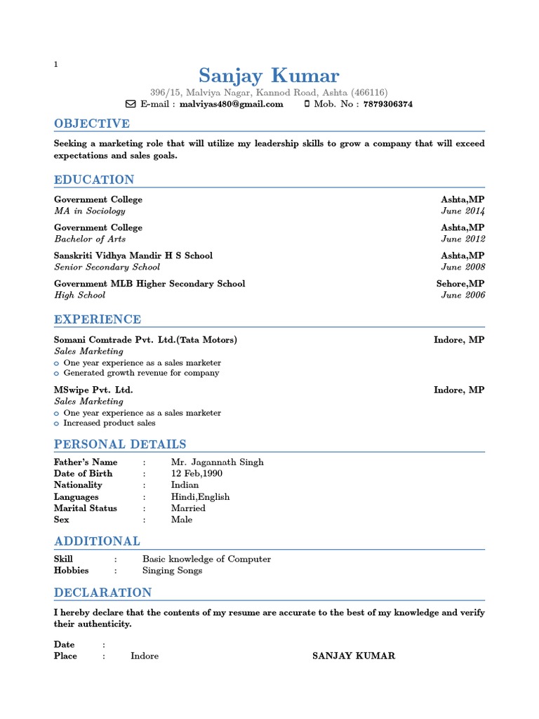 Sanjay Kumar Resume | PDF