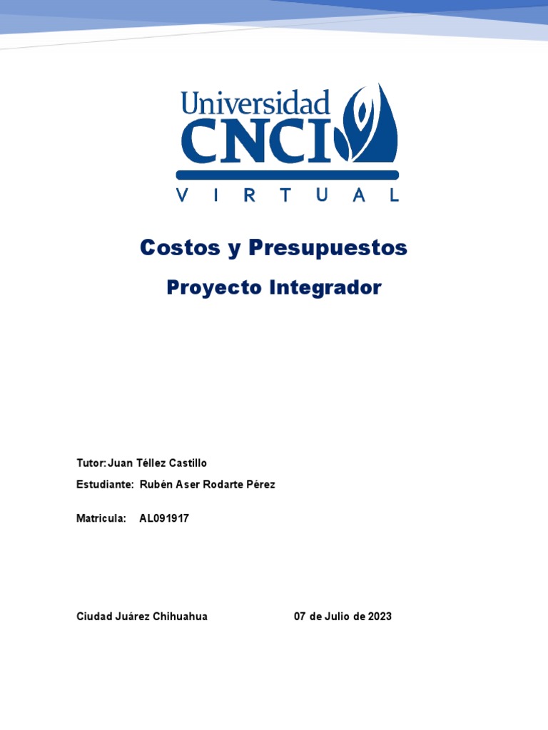 Costos y Presupuestos Proyecto Integrador | PDF