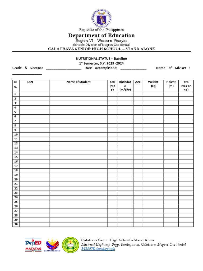 NUTRITIONAL STATUS Template | PDF