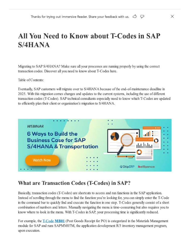 T Codes in SAP | PDF
