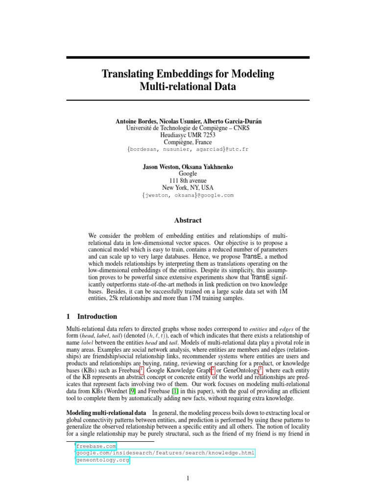 NIPS 2013 Translating Embeddings For Modeling Multi Relational Data ... NIPS 2013 Translating Embeddings For Modeling Multi Relational Data ...