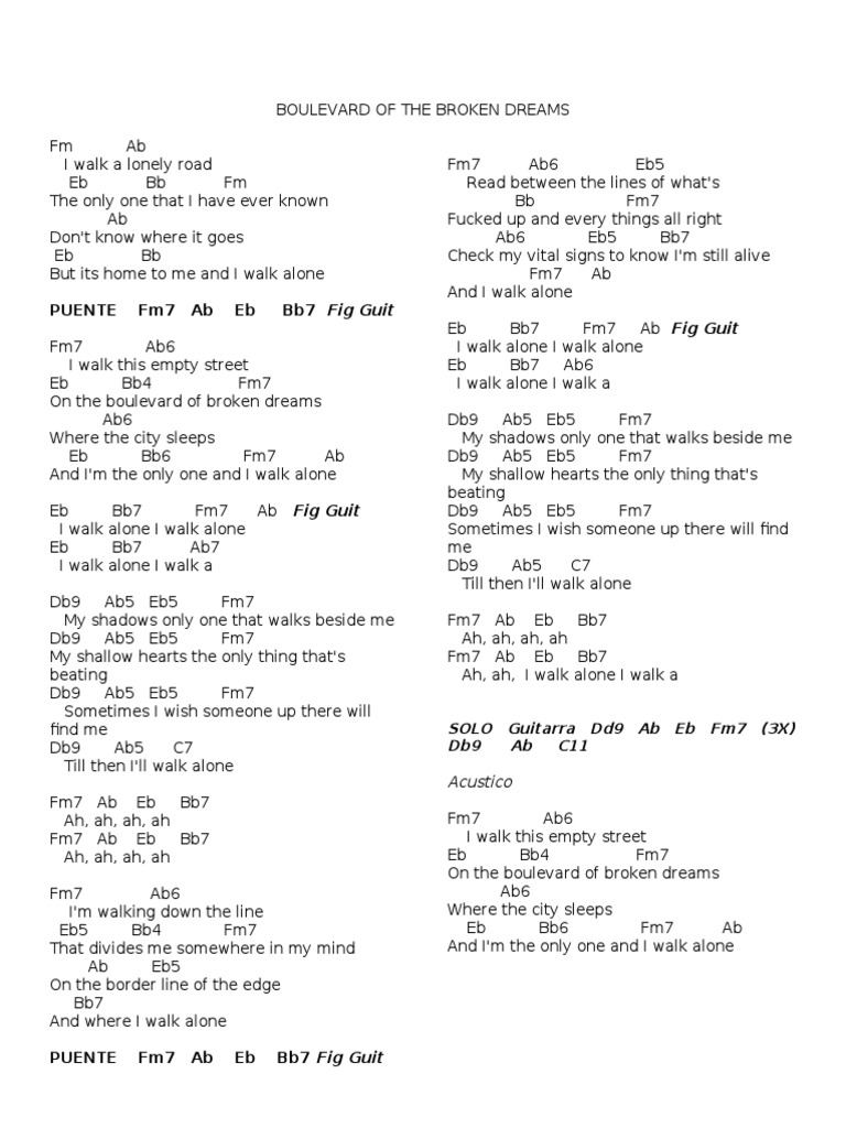 BOULEVARD OF THE BROKEN DREAMS | PDF