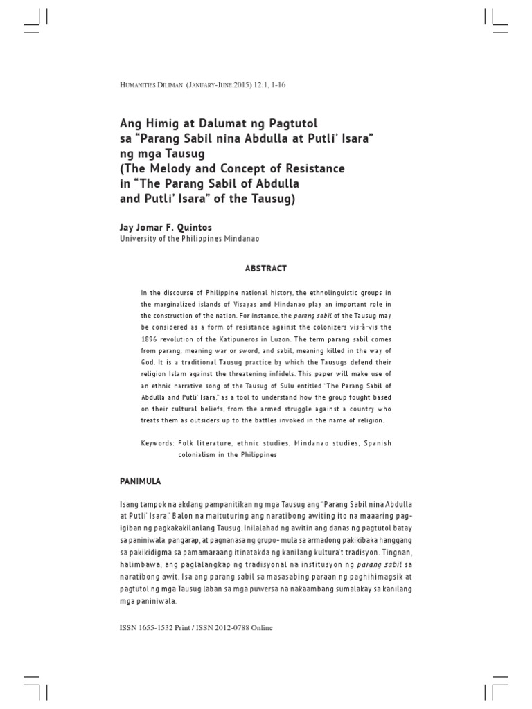 Parang Sabil Epiko NG Moro PDF | PDF