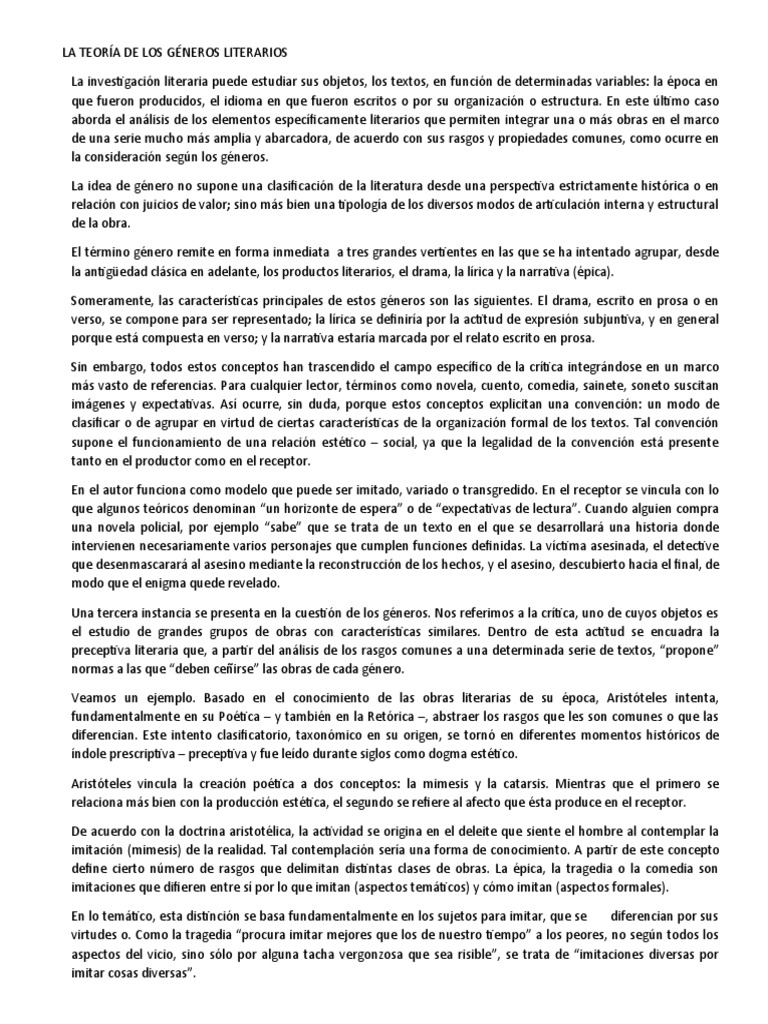 La Teoría de Los Géneros Literarios | PDF | Filosofía | Ficción general