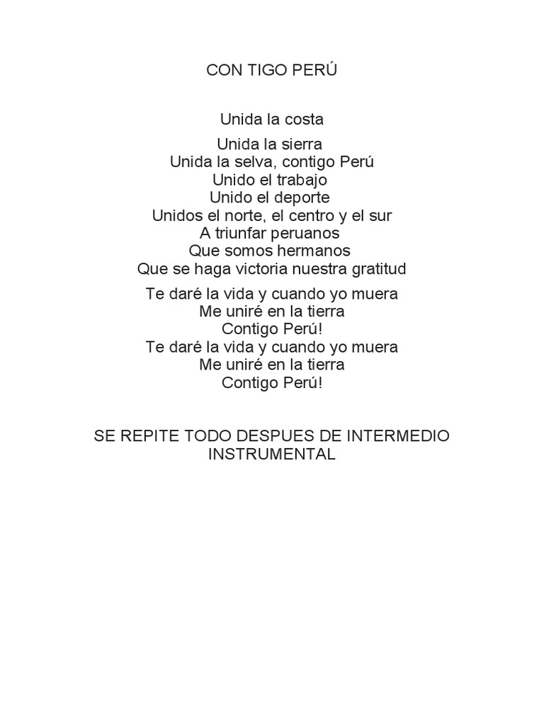Letra Con Tigo Peru - 032112 | PDF