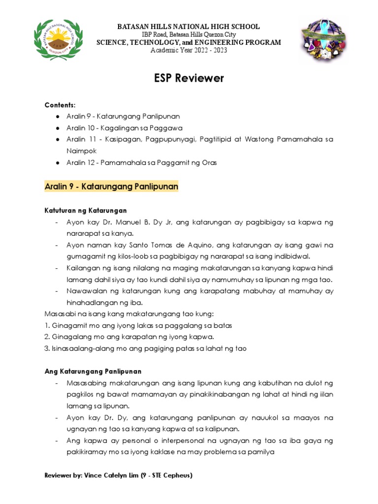 G9 STE Q3 ESP Reviewer | PDF G9 STE Q3 ESP Reviewer | PDF