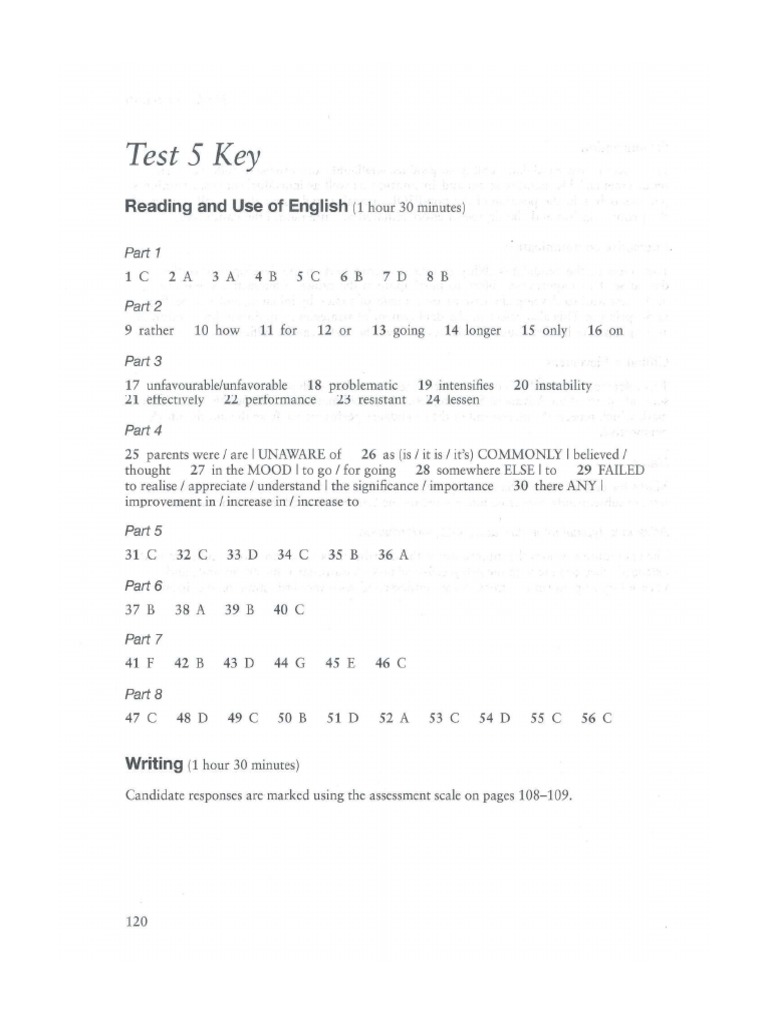 Answer Keys Test 5 | PDF