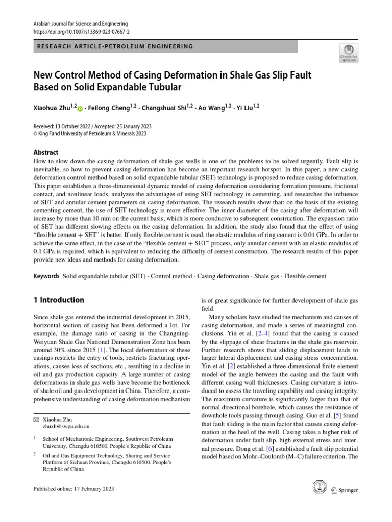 2023 - New Control Method of Casing Deformation in Shale Gas Slip Fault ...