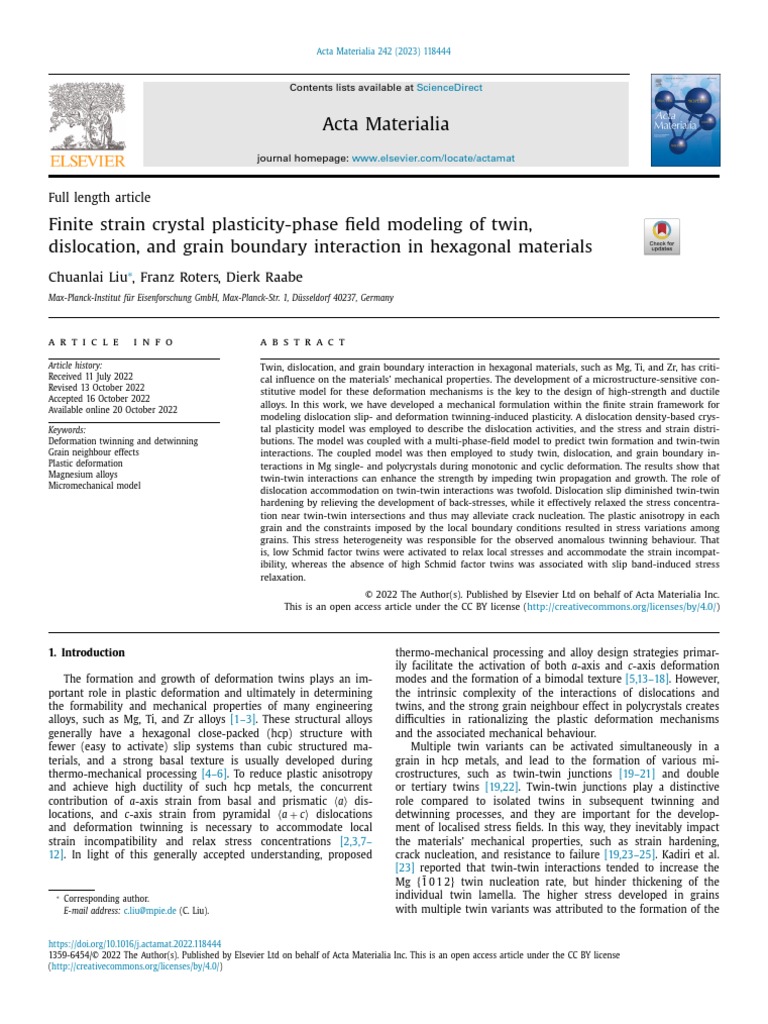 2023 Finite Strain Crystal Plasticity Phase Field Modeling Of Twin