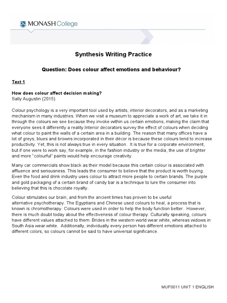 Synthesis Practice 1 Colour Psychology 1 | Download Free PDF | Emotions ...