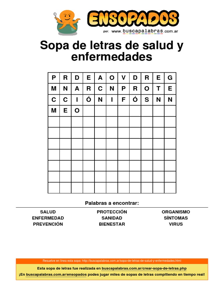 Sopa de Letras de Salud y Enfermedades | PDF