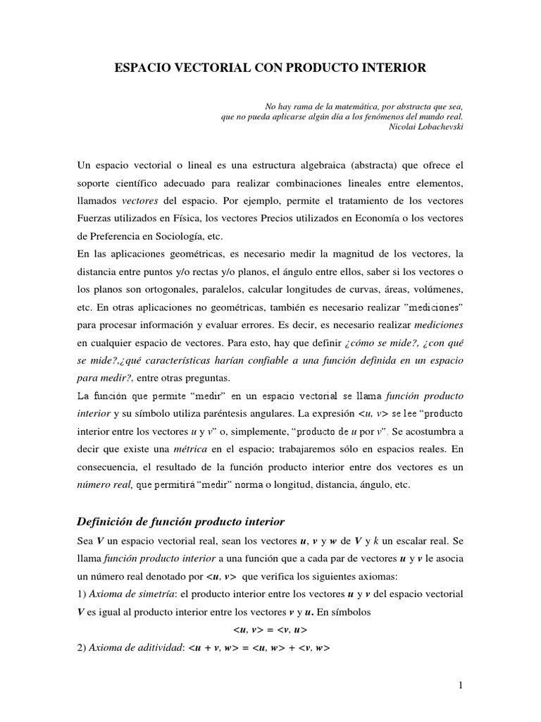Espacio Vectorial Con Producto Interior Descargar Gratis Pdf