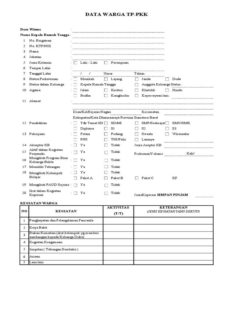 Data Dasawisma | PDF