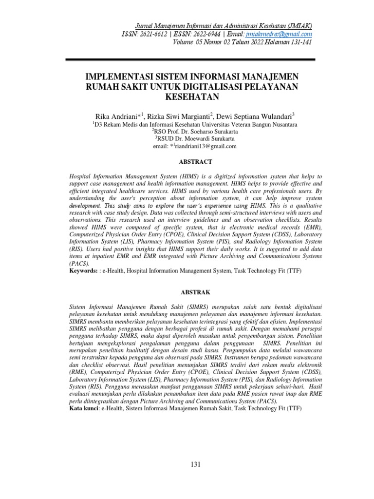 Admin, Journal Manager, JMIAK - Rika Andriani - 131-141 | PDF