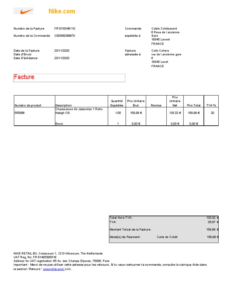 Facture 2 Nikepdf | PDF | Documents commerciaux | Comptabilité
