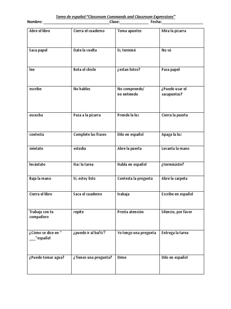 Tarea Classroom Commands | PDF | Artes del Lenguaje y Comunicación | Arte