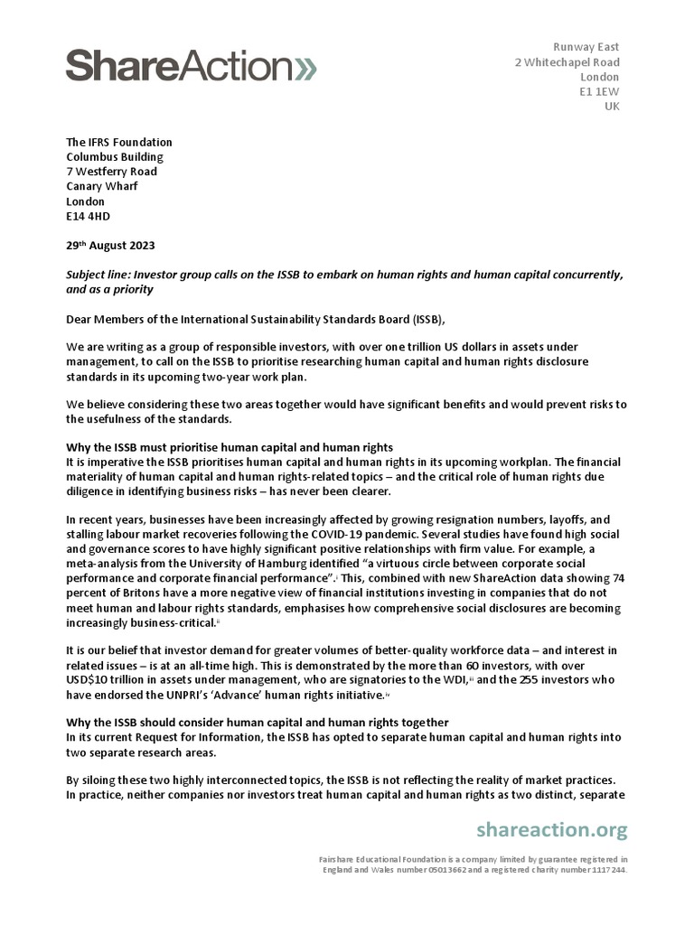 2023 WDI Investor RFI Open Letter For Publication | PDF | Human Capital ...