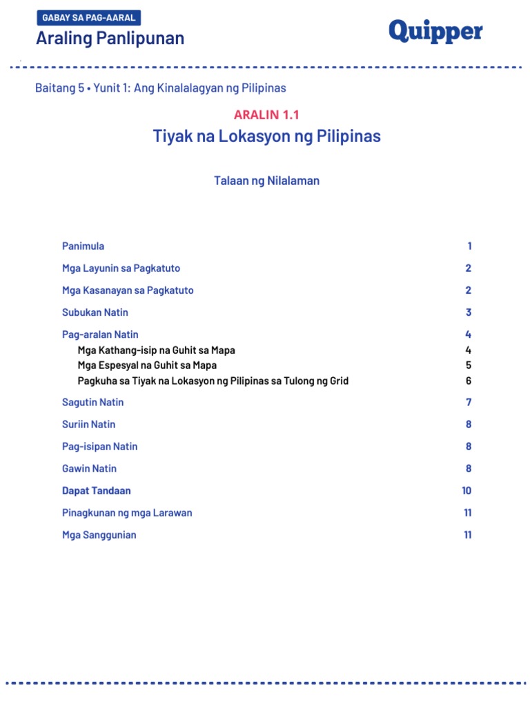 AP 5 Q1 Tiyak Na Lokasyon NG Pilipinas SG | PDF