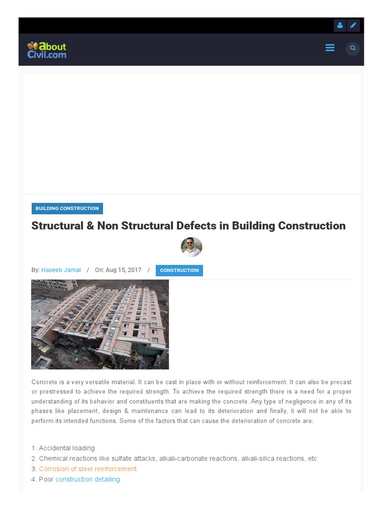 Defects In Buildings Construction Structural And Non Structural Defects In Construction Pdf 