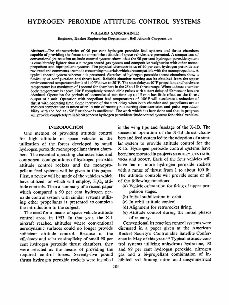 Hydrogen Peroxide Attitude Control Systems | PDF | Rocket Propellant ...