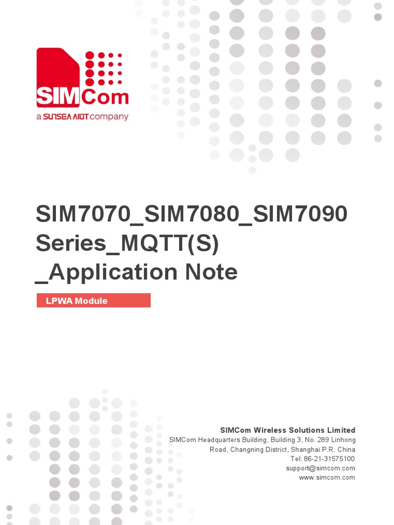 SIM7070 - SIM7080 - SIM7090 Series - MQTT (S) - Application Note - V1.03 | PDF | Transmission ...