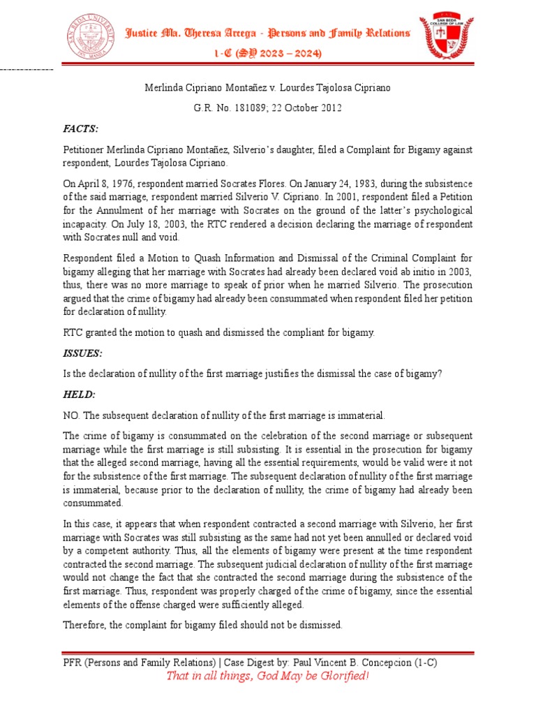 1C Concepcion, Paul Vincent - Montanez v. Cipriano | PDF | Annulment ...