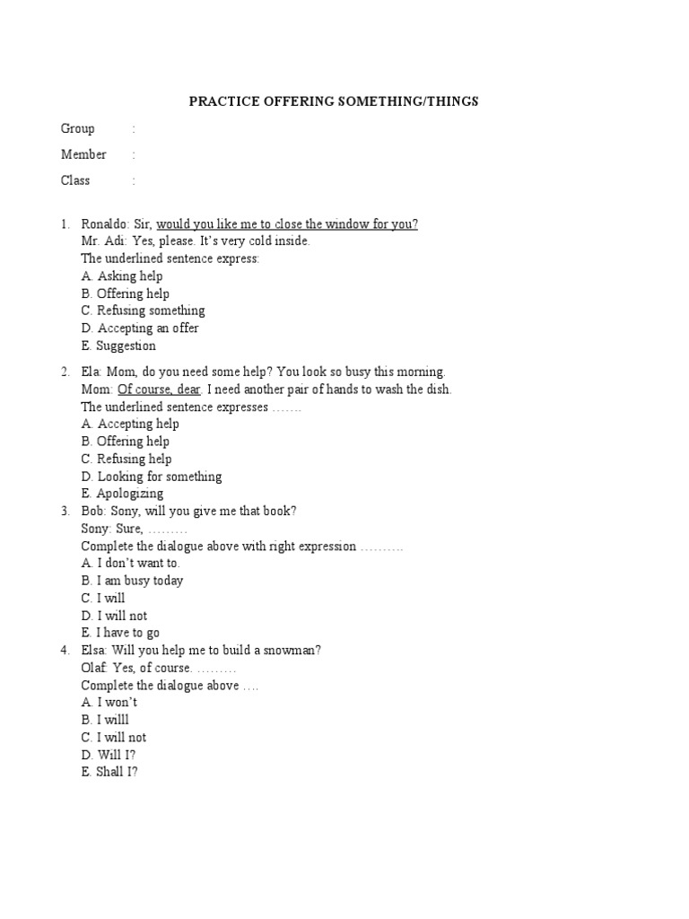 Practice Offering Something | PDF