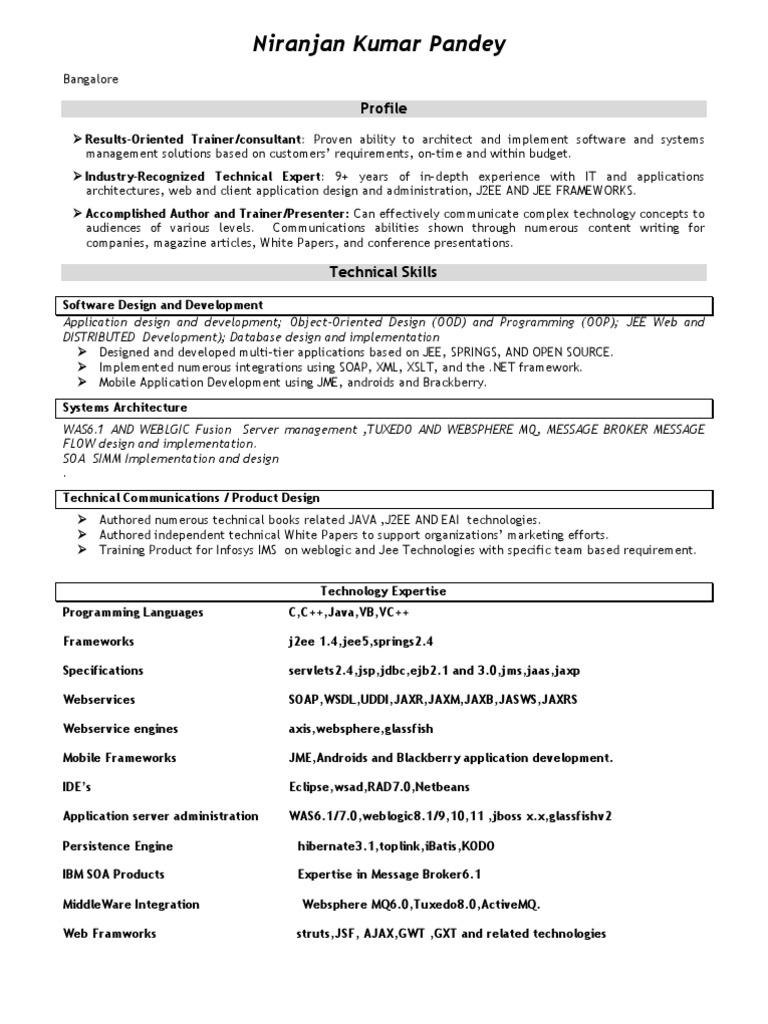 Niranjan Resume | PDF | Java Platform | Web Service