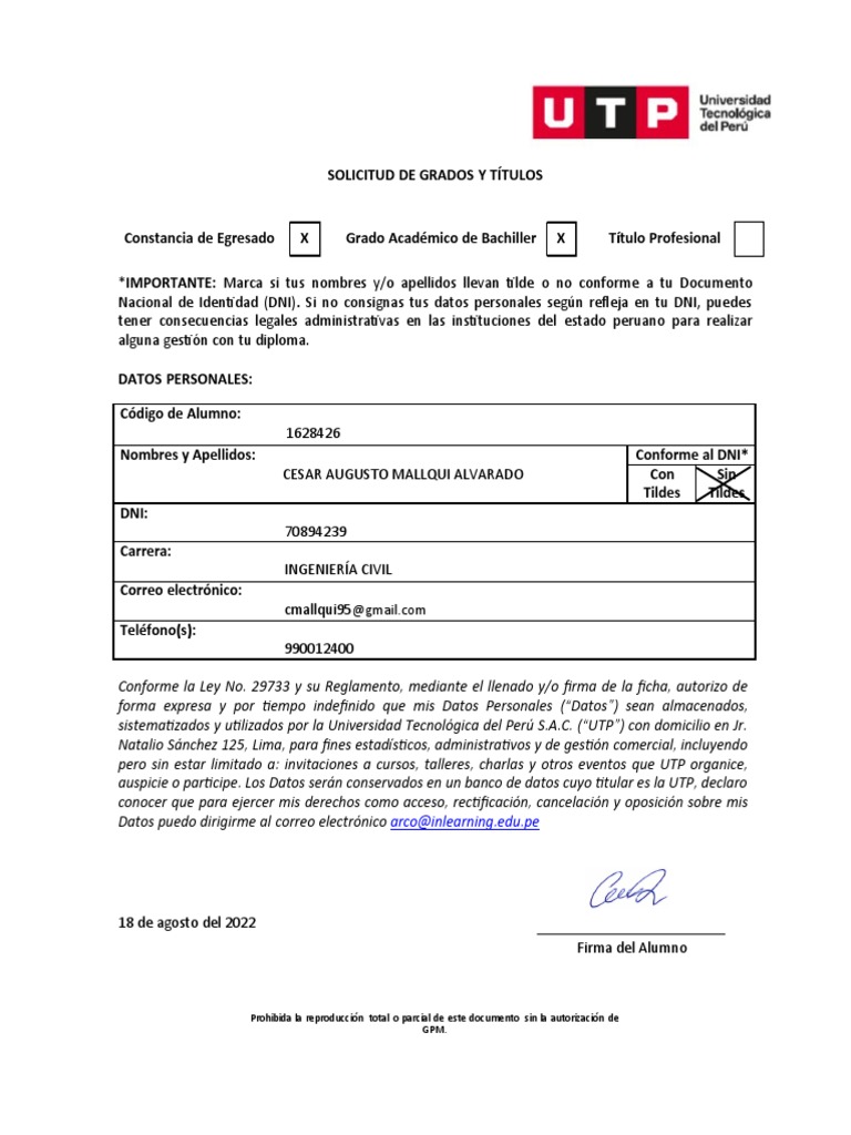 Solicitud de Grados y Títulos | PDF