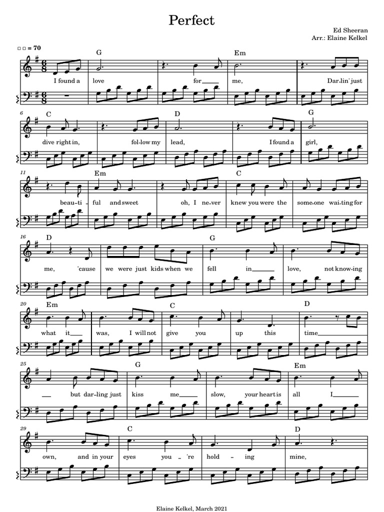 Ed Sheeran Pefect Easy For Beginners | PDF | Songs Written | Song ...