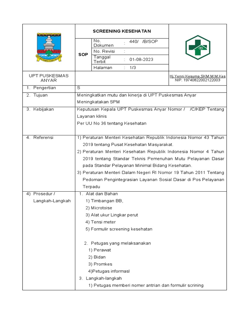SOP Screening Kesehatan | PDF | Sains & Matematika