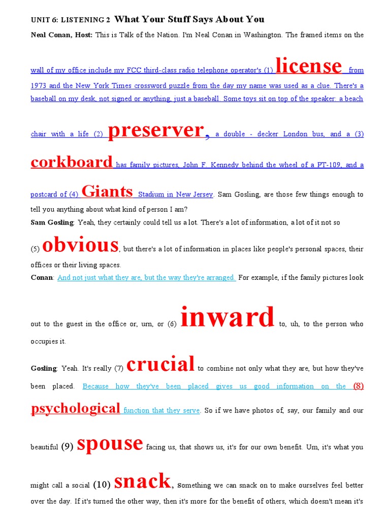 UNIT 6 - LISTENING 2 - Key | PDF | Extraversion And Introversion