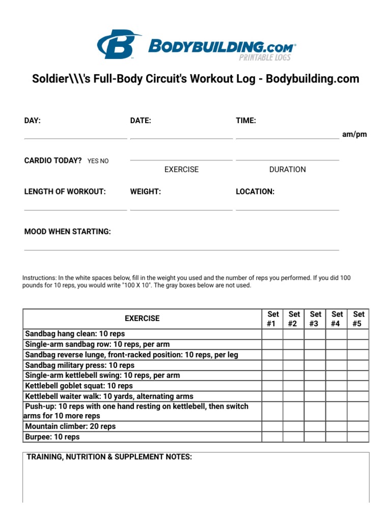 Soldier - 'S Full-Body Circuit's Workout Log | PDF | Kettlebell ...