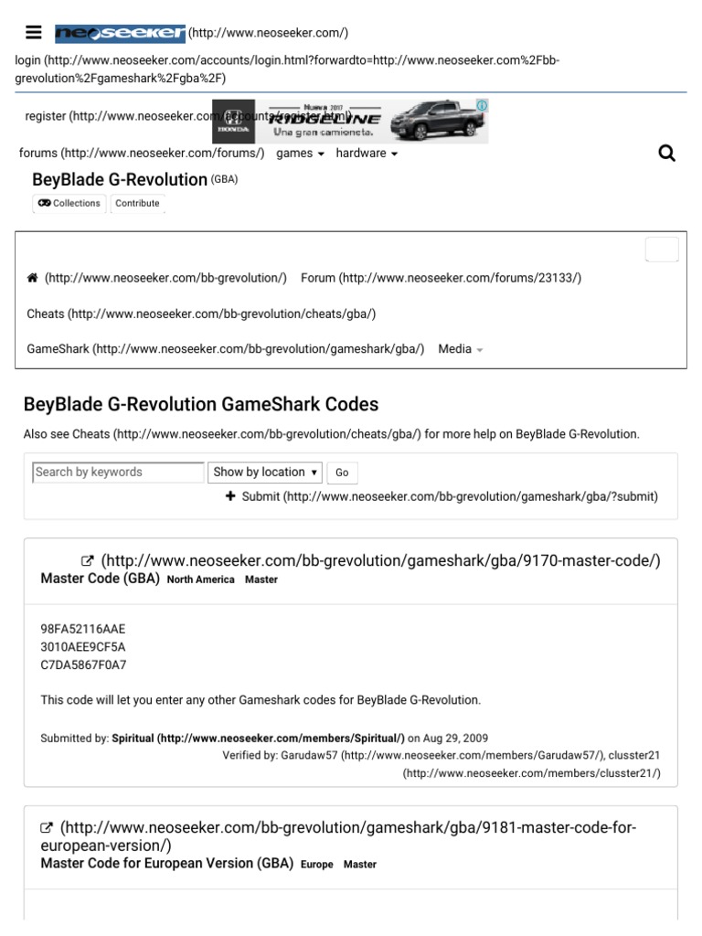 BeyBlade G-Revolution GBA GameShark Codes - Neoseeker | PDF