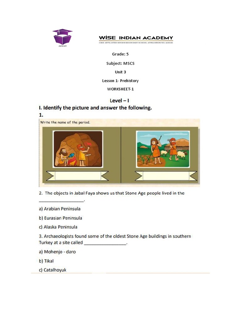 G5-MSCS-Unit 3-Lesson 1-WORKSHEET-1-Prehistory (2) | PDF