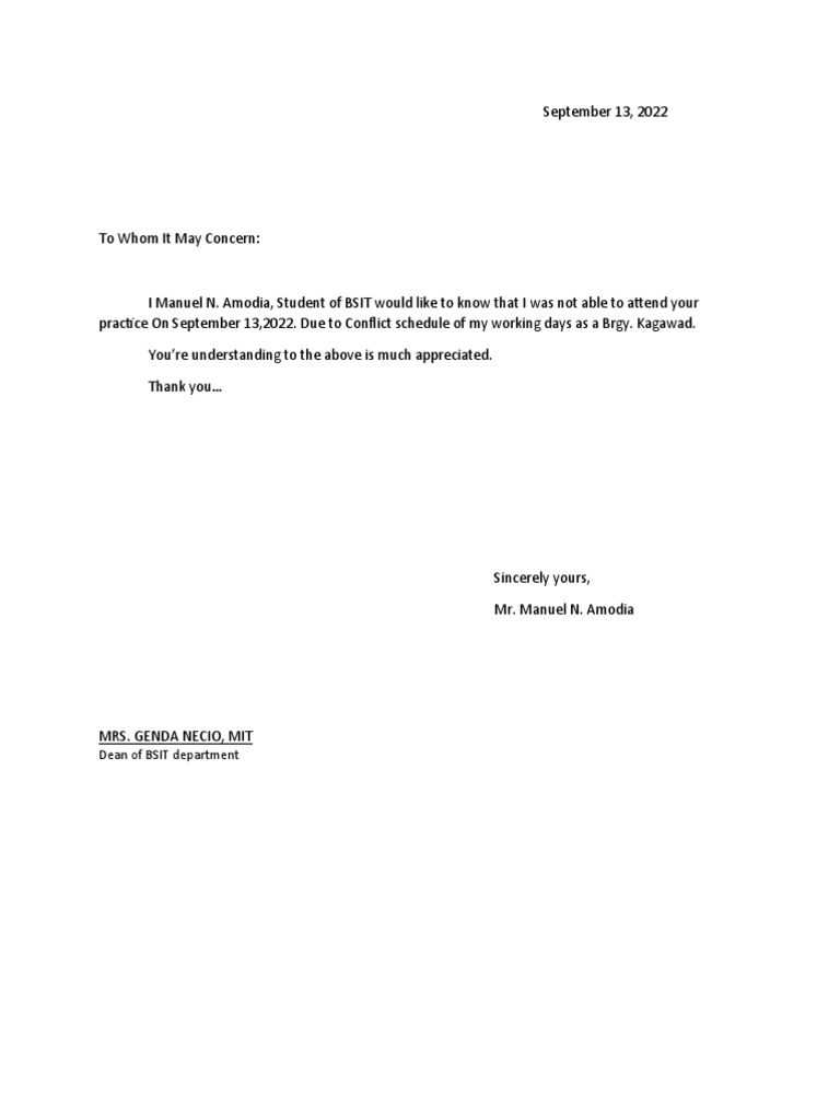 Absence Excuse Letter for Student | PDF