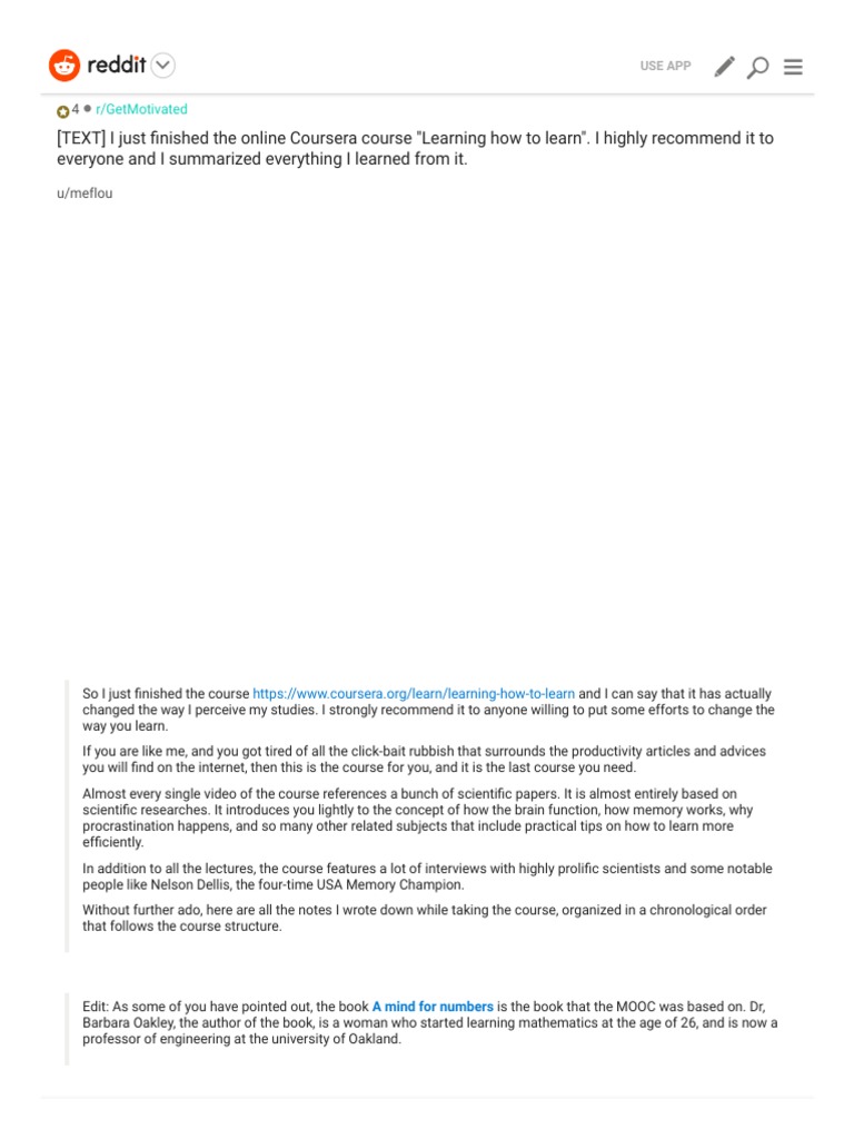 (TEXT) I Just Finished The Online Coursera Course - Learning How To ...