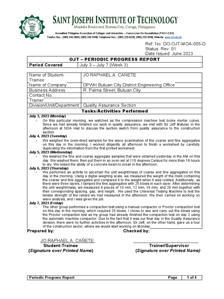 Jo Ojt Periodic Report 3 | PDF